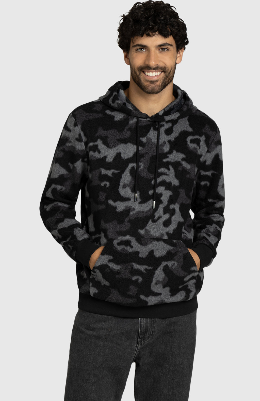 Black Camo Sherpa Hoodie for Men | Boston Traders