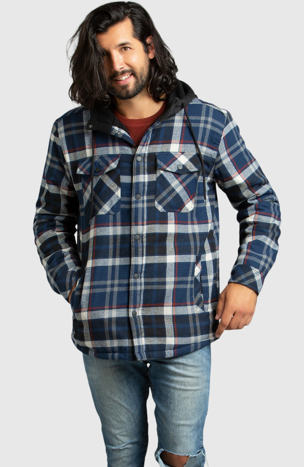 Blue Hooded Flannel Shirt Jacket for Men | Boston Traders